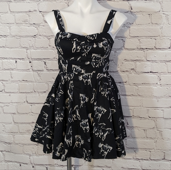 Modcloth | Dresses | Ixia Black Horse Mini Pinup Dress | Poshmark
